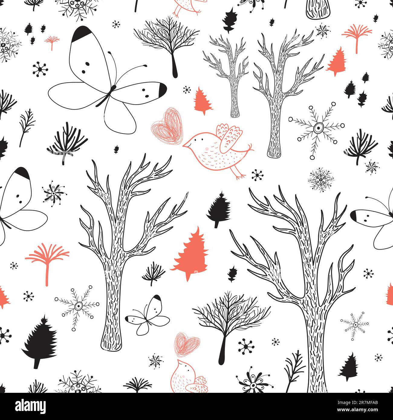 seamless pattern of a magical forest on a white background Stock Vector ...