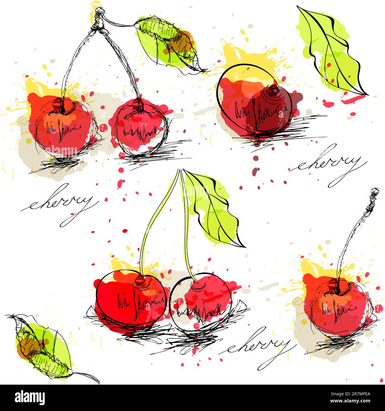 Seamless background with stylized cherry Stock Vector Image & Art - Alamy
