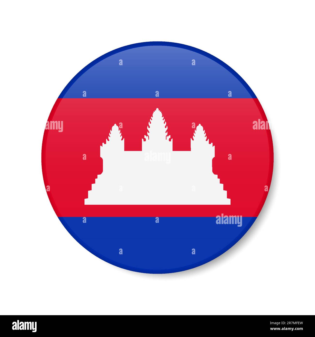 Cambodia circle button icon. Cambodian round badge flag with shadow. 3D realistic vector ...
