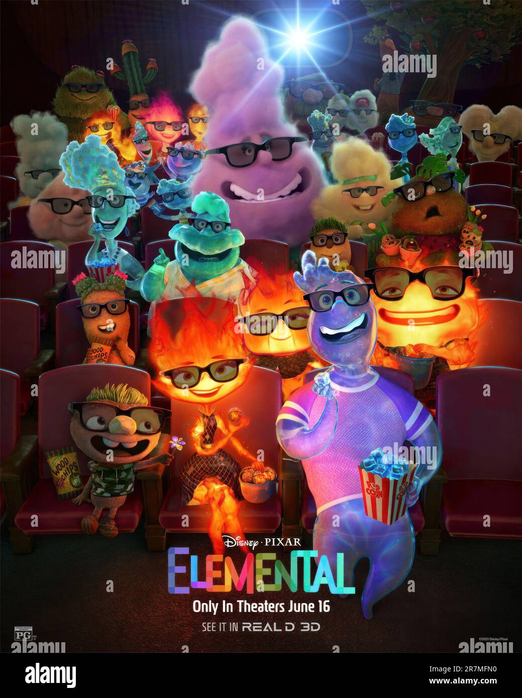 ELEMENTAL, US Real D 3D poster, bottom from left: Clod (voice: Mason Wertheimer), Ember (voice ...