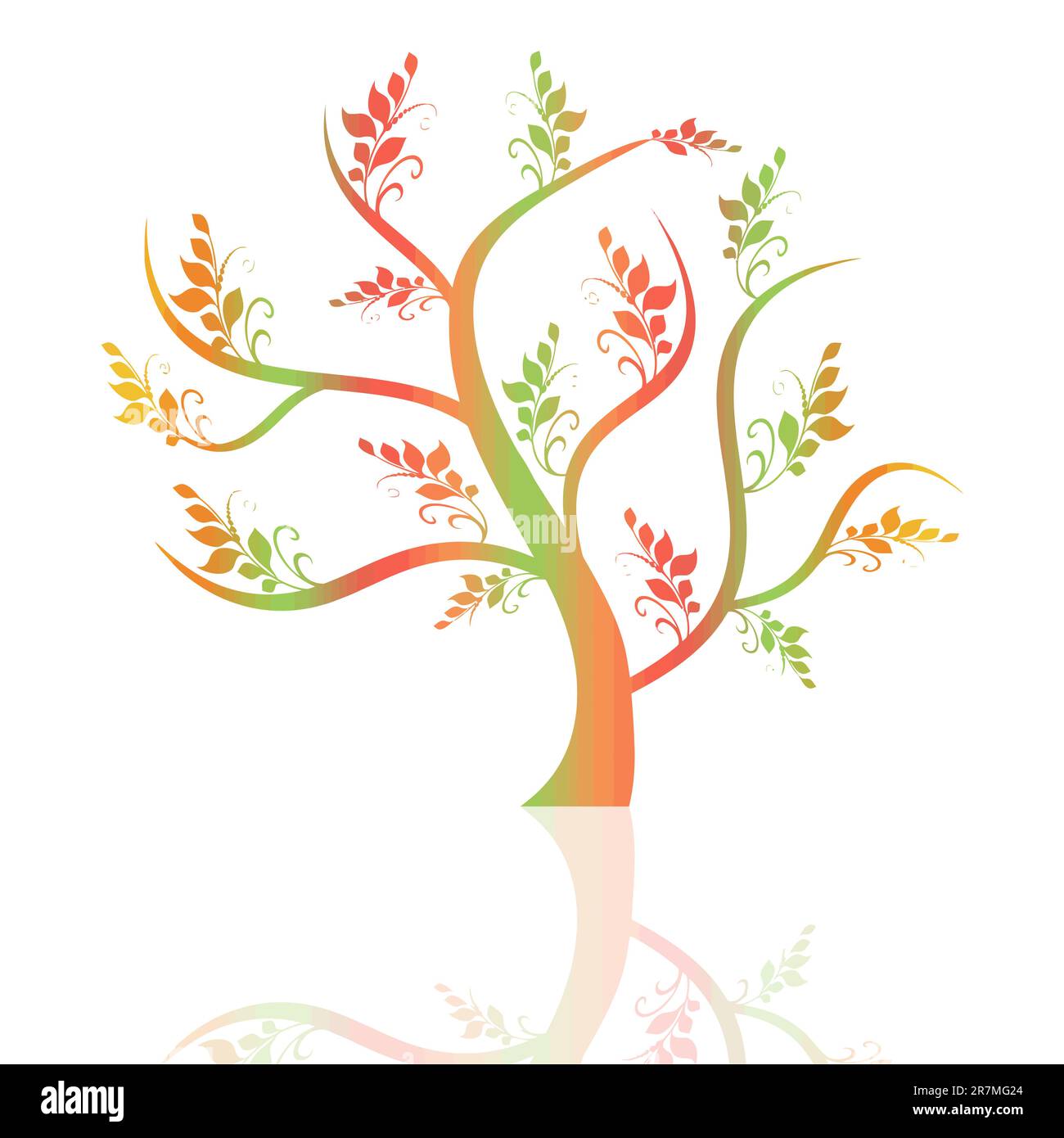 Colorful art tree and reflection on white background Stock Vector Image ...