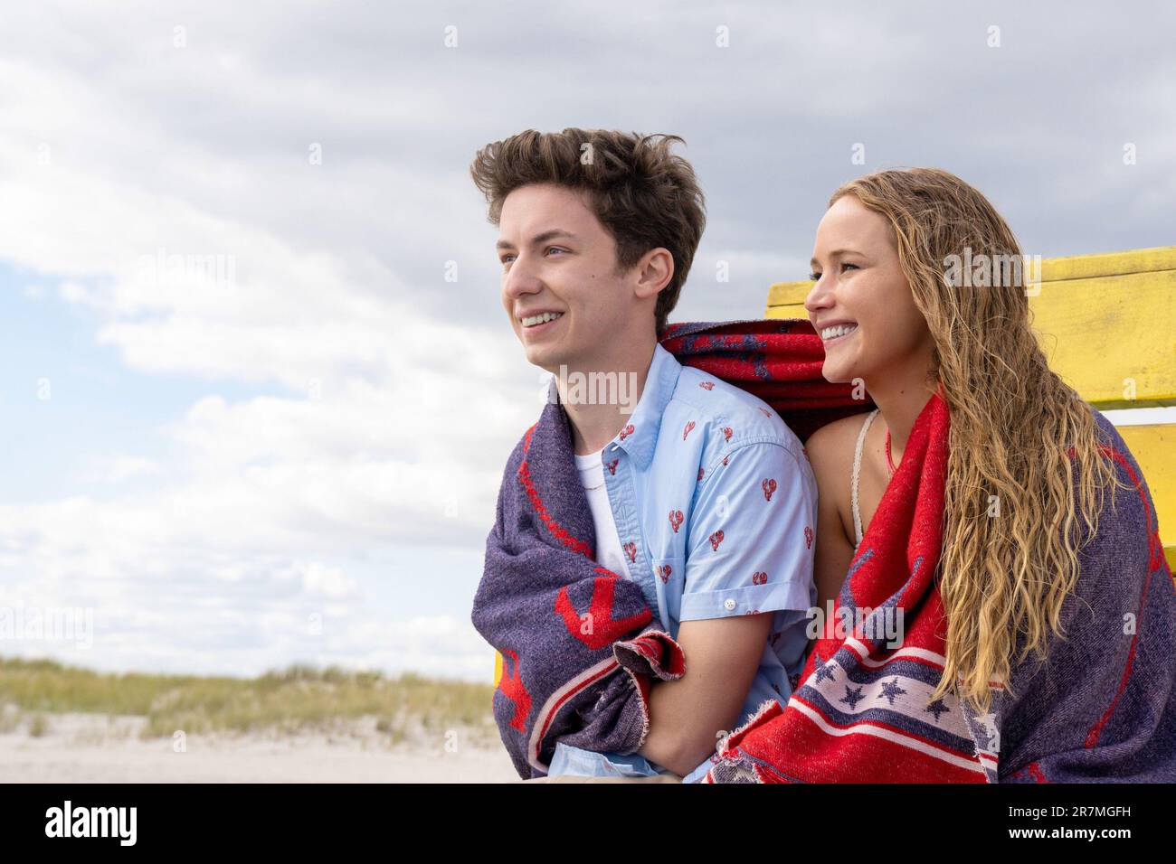 NO HARD FEELINGS, from left: Andrew Barth Feldman, Jennifer Lawrence ...