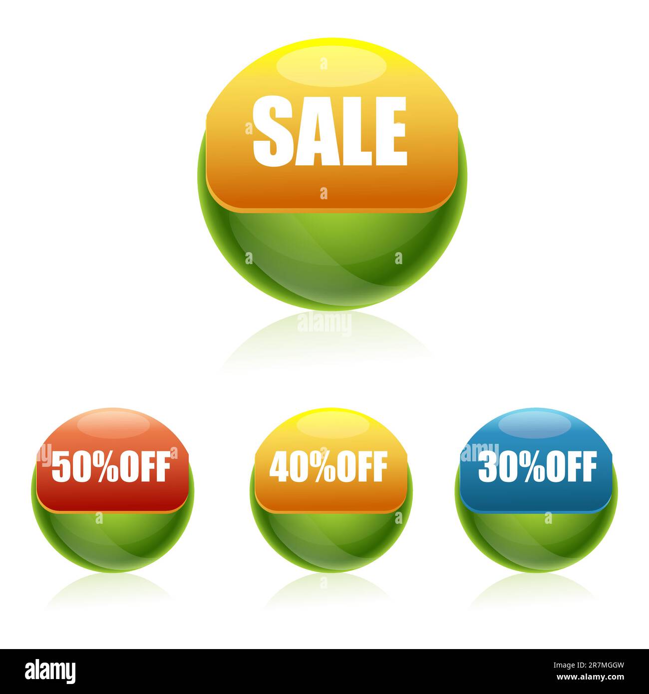 illustration of sale and discount buttons on white background Stock ...