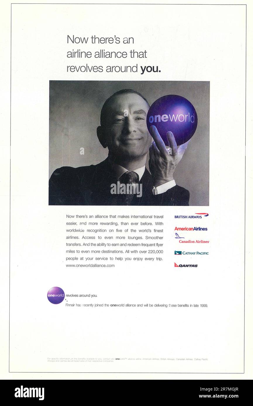 Oneworld members airlines advert in a magazine 1999 Stock Photo - Alamy