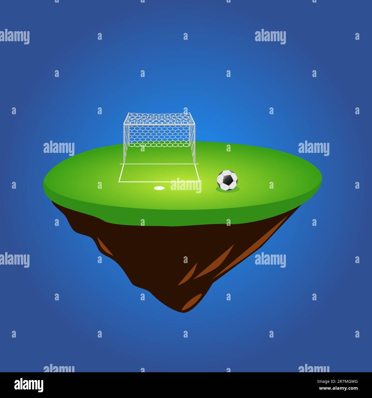 green grass island and soccer ball vector on blue back Stock Vector ...