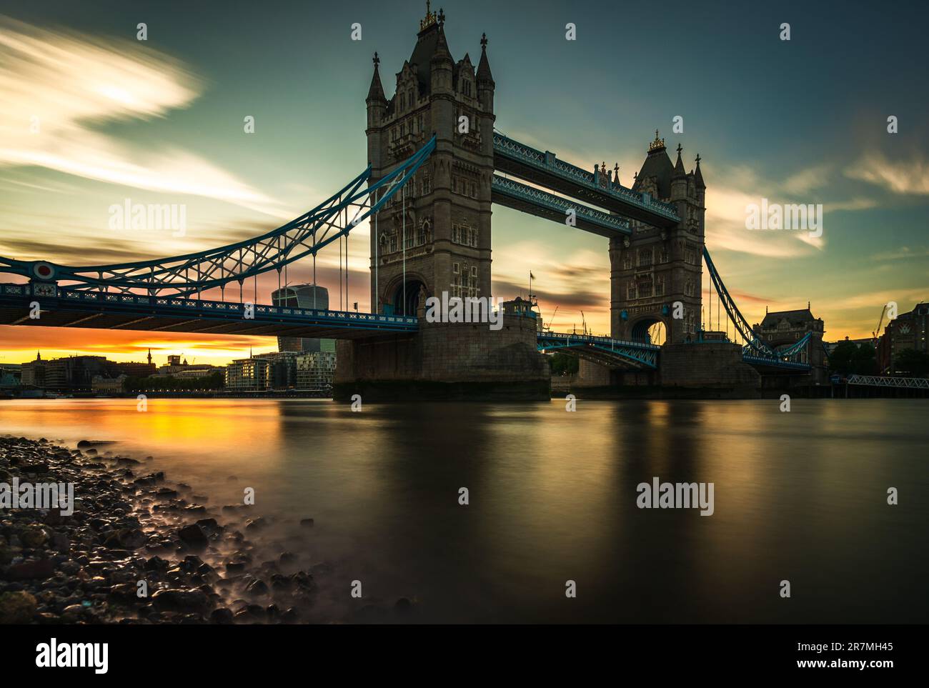 Tower Bridge located in London city, United Kingdom with beautiful blue ...