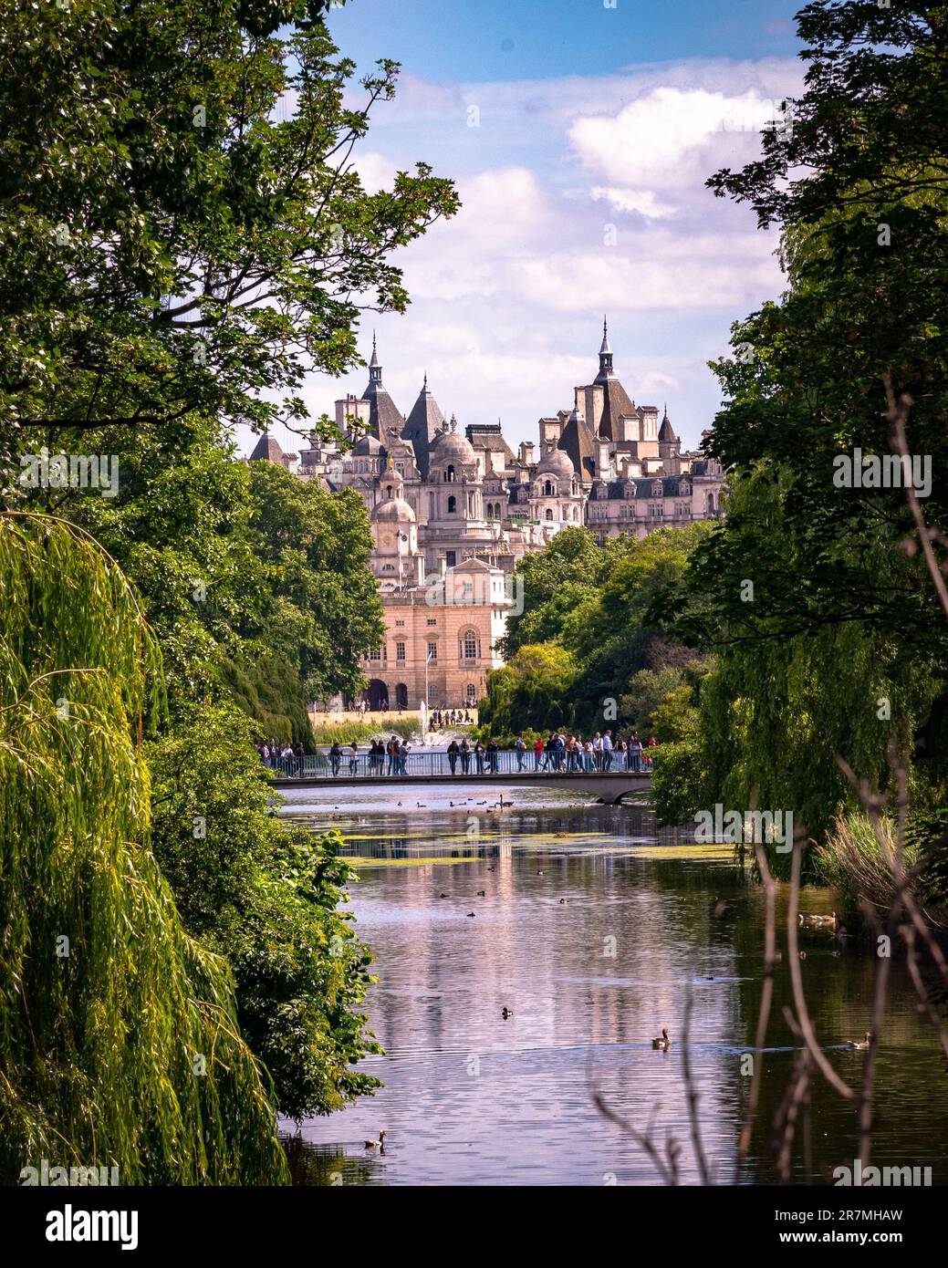 Beautiful surroundings of Buckingham Palace in London, England during ...