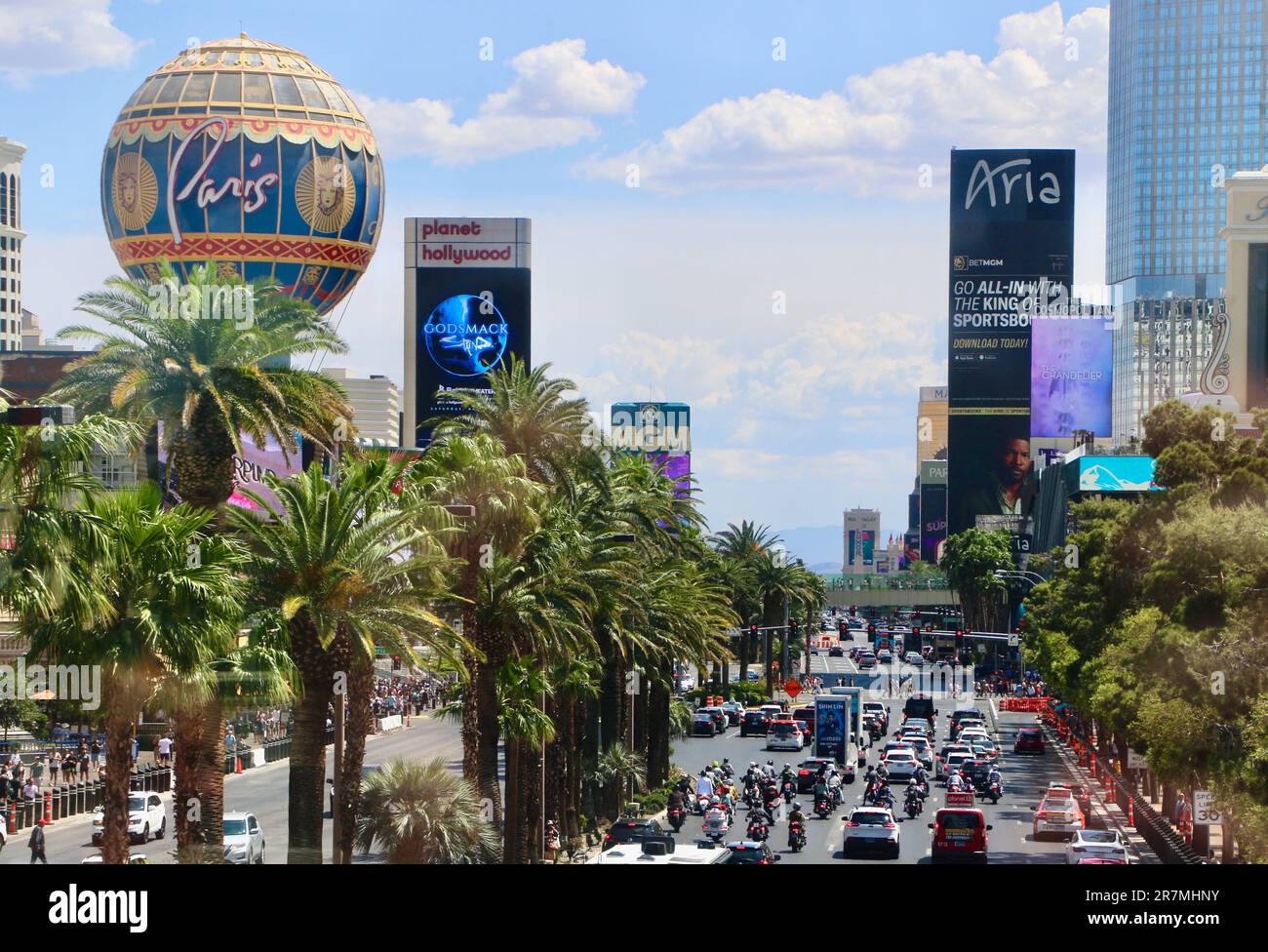 Montgolfier Balloon Paris hotel and casino and bikers travelling along ...