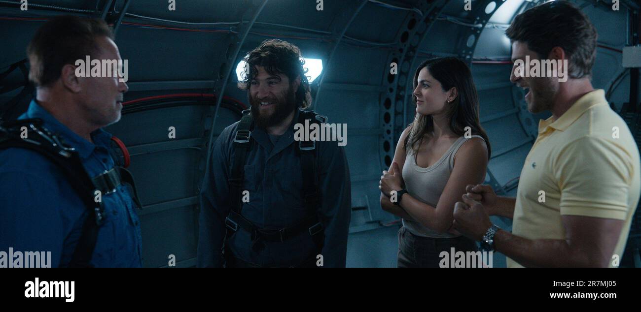 FUBAR, from left: Arnold Schwarzenegger, Adam Pally, Monica Barbaro ...