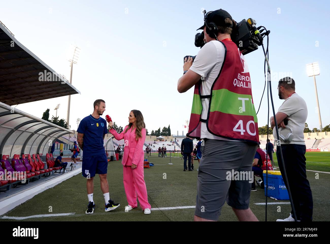 England's James Maddison is interviewed by Channel 4's Kelly Somers ...