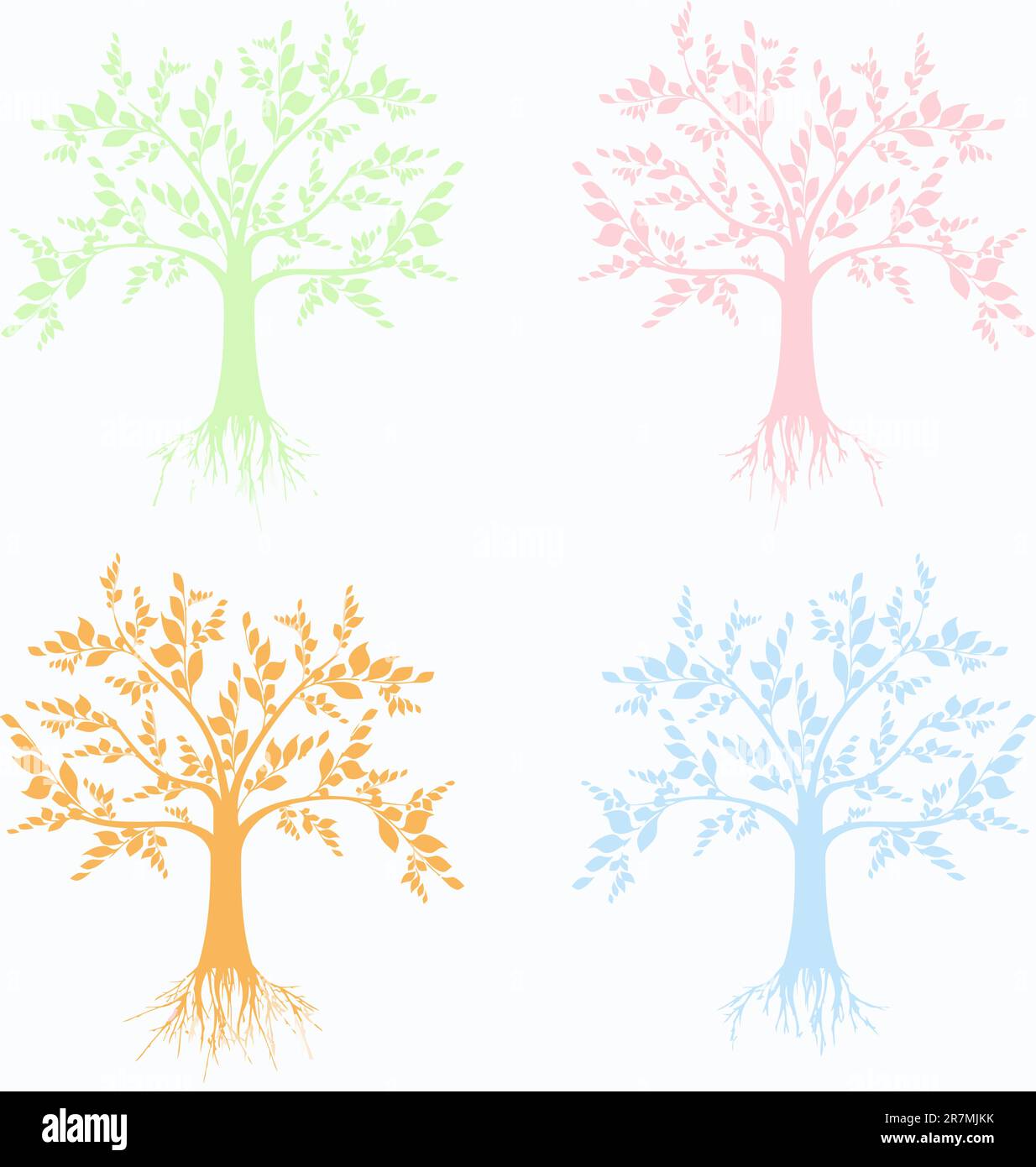 Beautiful art trees collection isolated on white background Stock ...