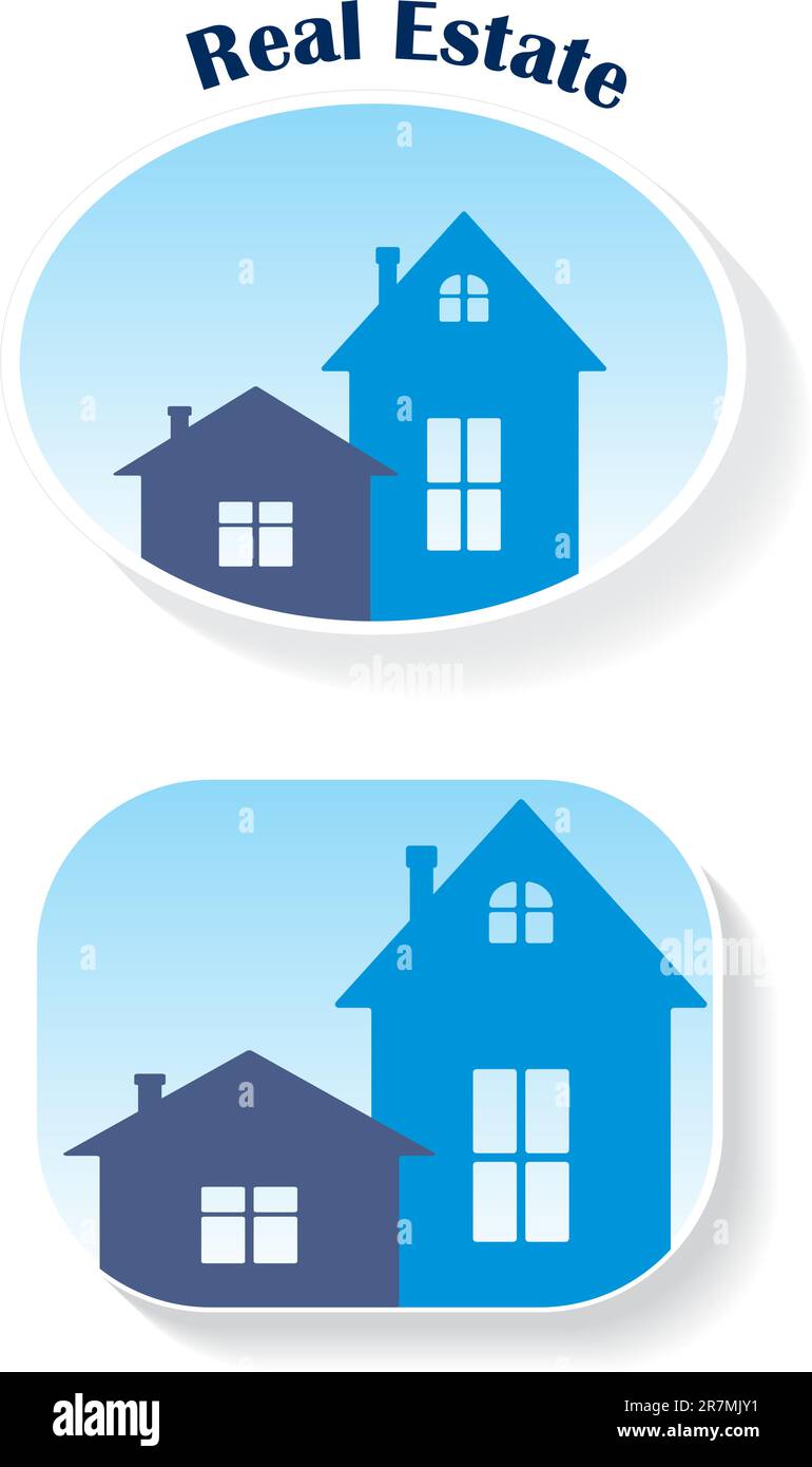Stickers of two blue homes. Vector Illustration Stock Vector Image ...