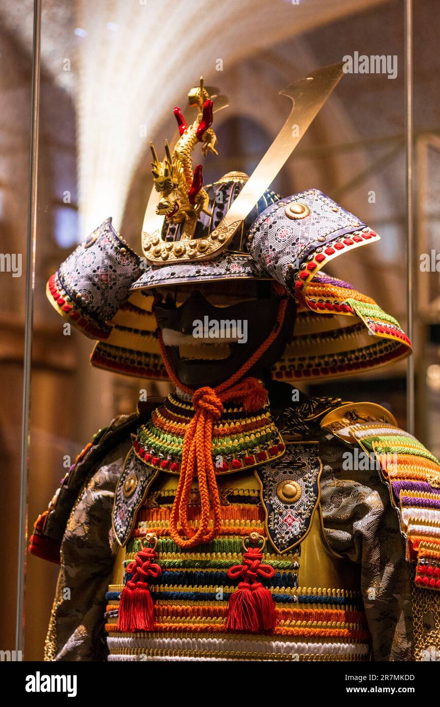 Shot of a samurai armour on display of the museum Stock Photo - Alamy