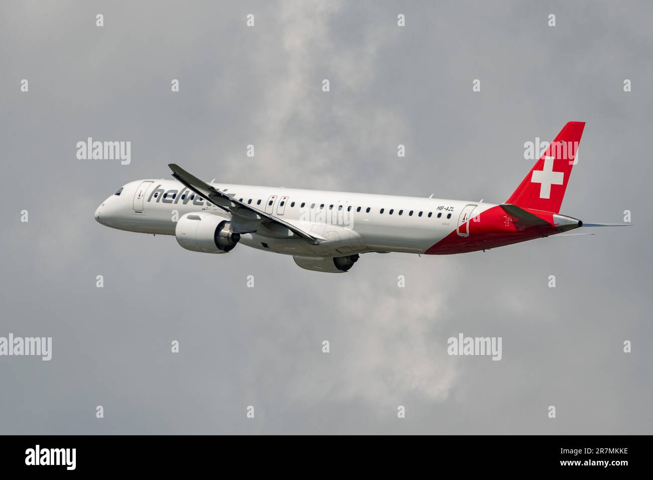 Zurich, Switzerland, May 2, 2023 HB-AZL Helvetic Airways Embraer E195 ...