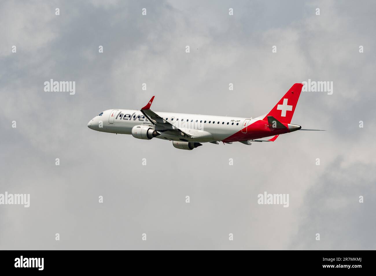 Zurich, Switzerland, May 2, 2023 HB-JVP Helvetic Airways Embraer E190 ...