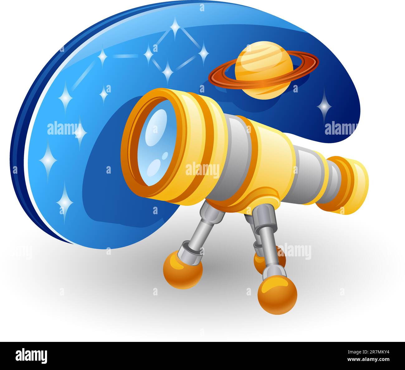 Telescope in front of star sky and Jupiter. Isolated on white ...