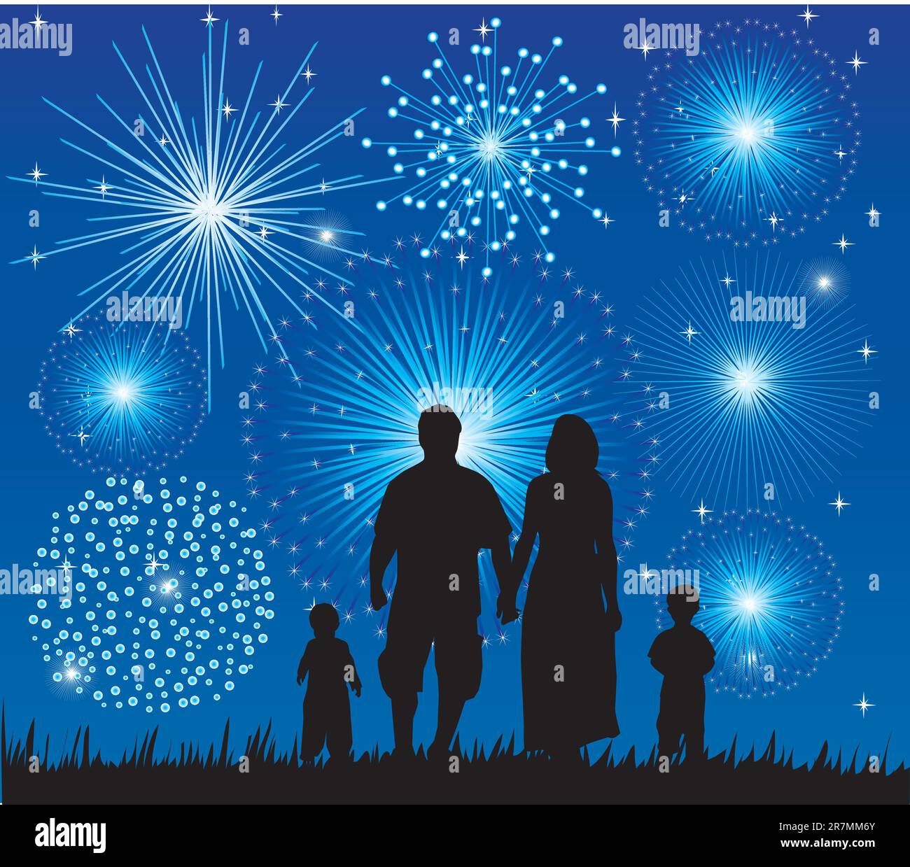 vector illustration of happy family watching fireworks Stock Vector ...