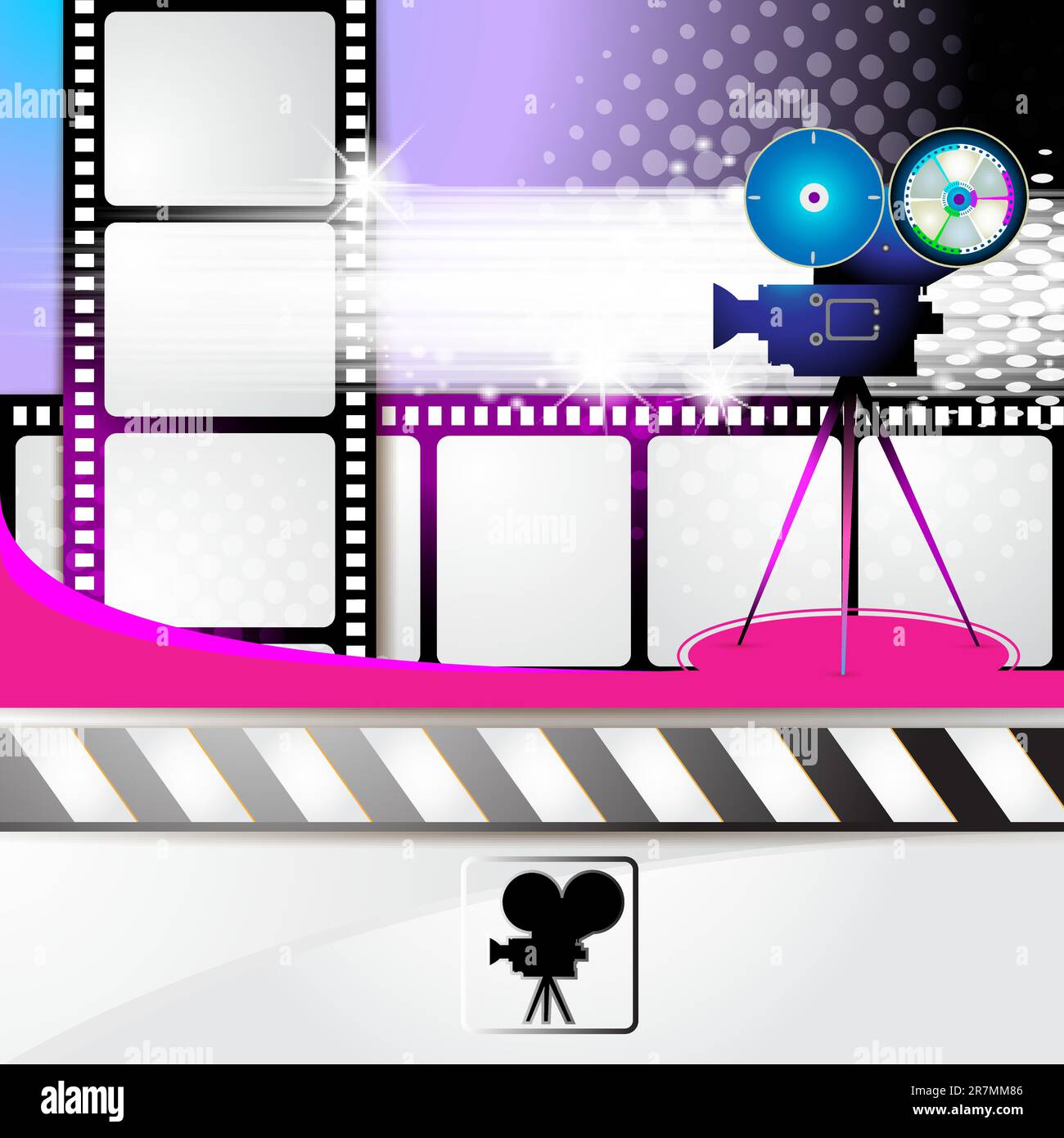 Illustration with film frames and stars over colored background Stock ...