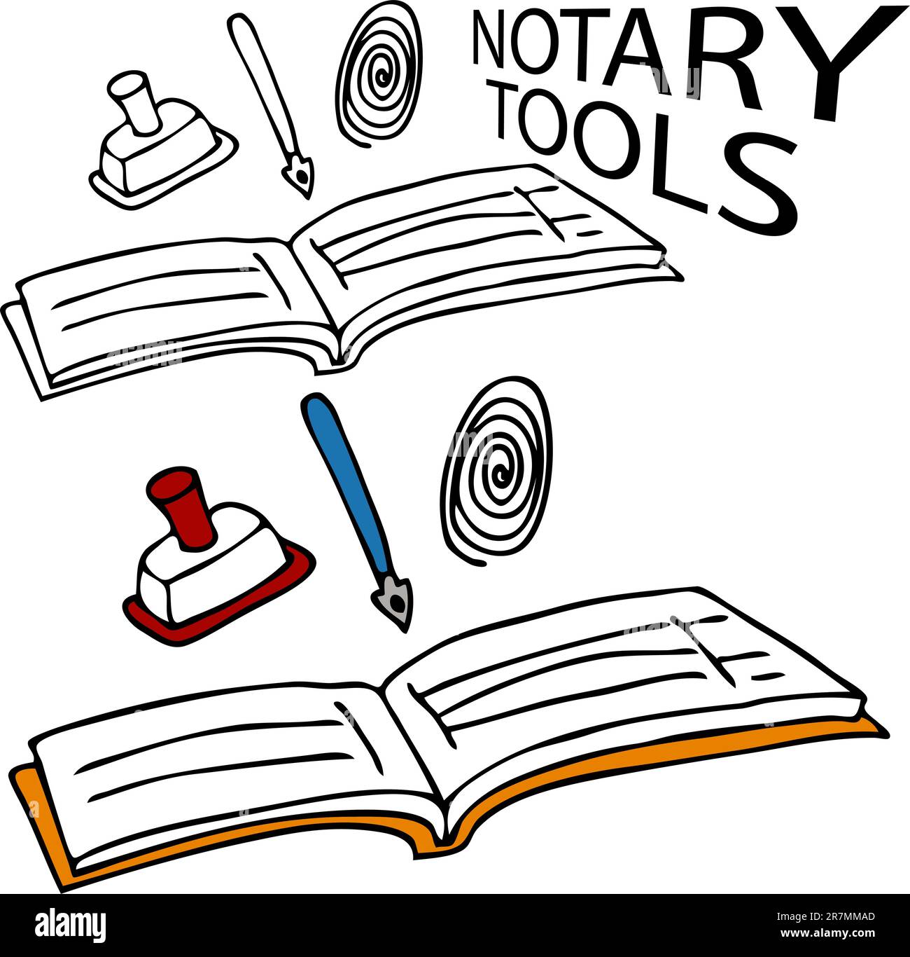 An image of a notary book, stamp, pen and fingerprint Stock Vector ...