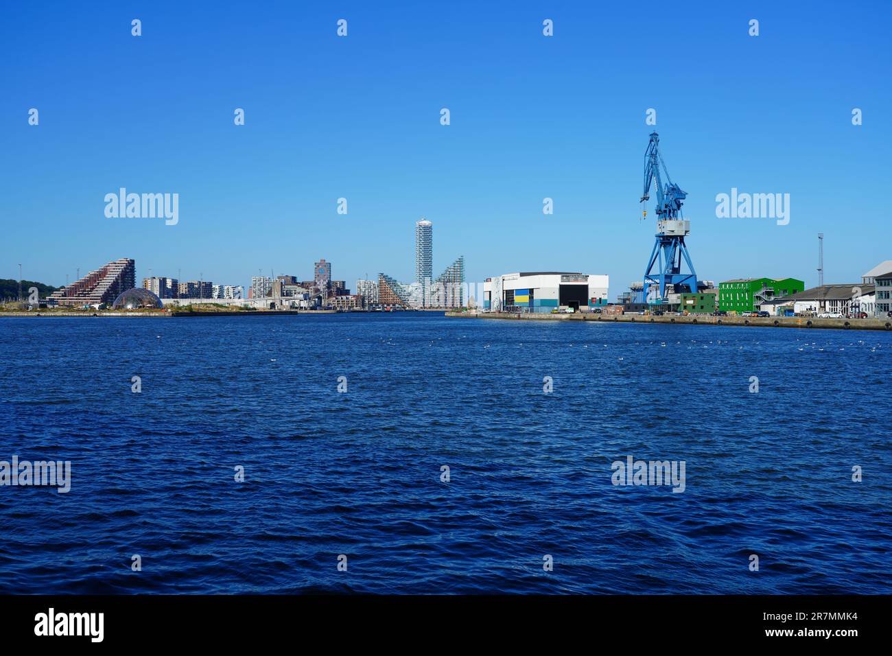 AARHUS, DENMARK -25 AUG 2022- View of the port of Aarhus, the second ...