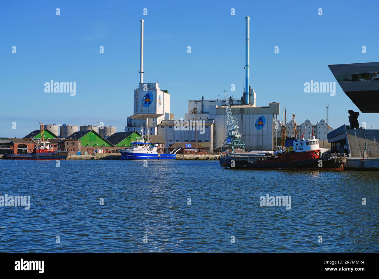 AARHUS, DENMARK -25 AUG 2022- View of the port of Aarhus, the second ...