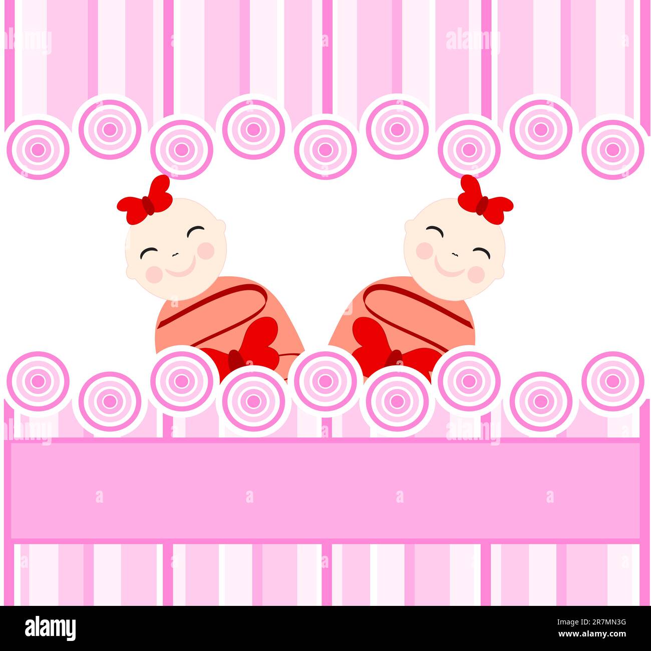 vector illustration of the twins girls on pink striped background Stock ...