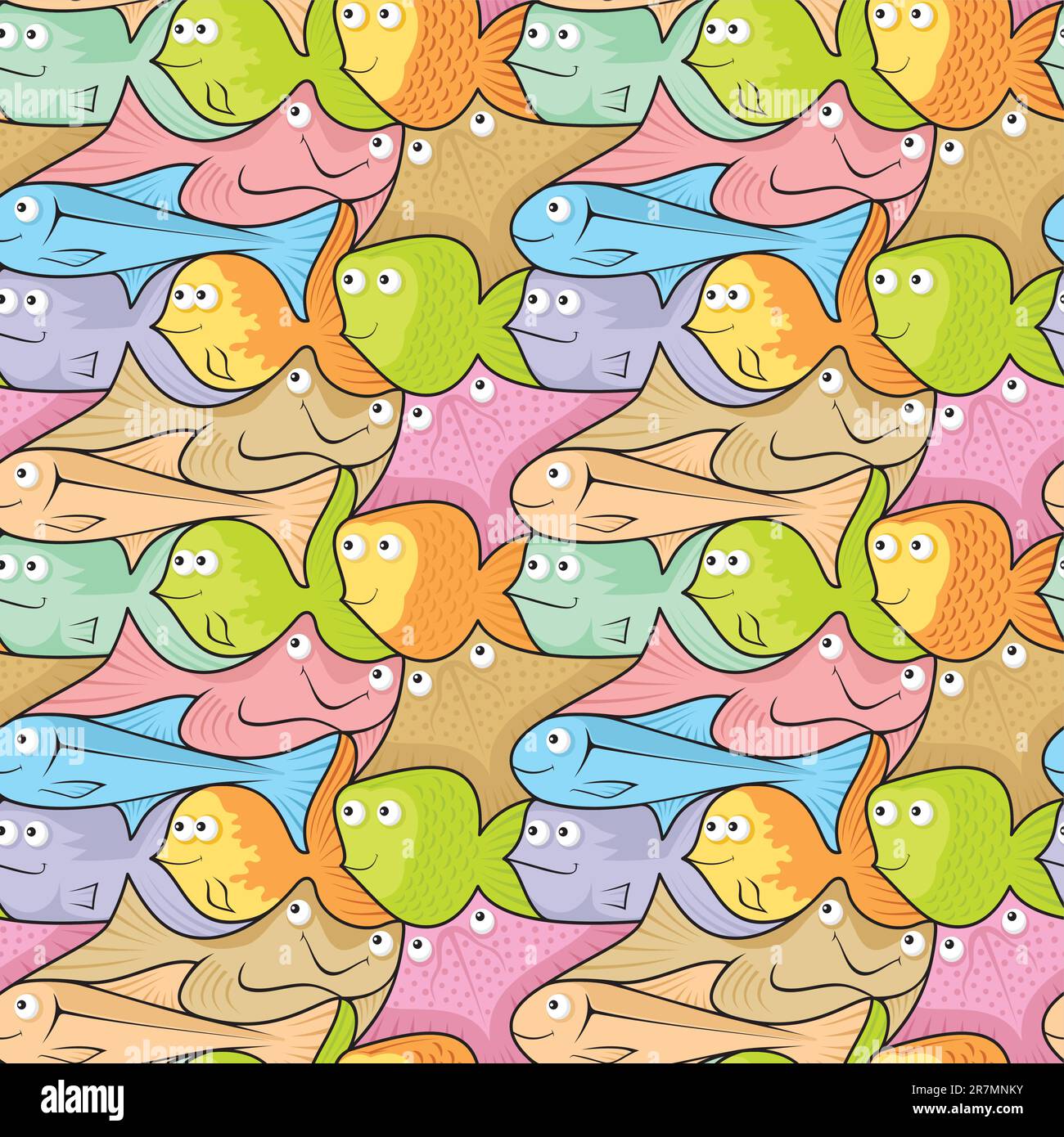Seamless pattern background of colorful happy, smiling fish cartoons ...