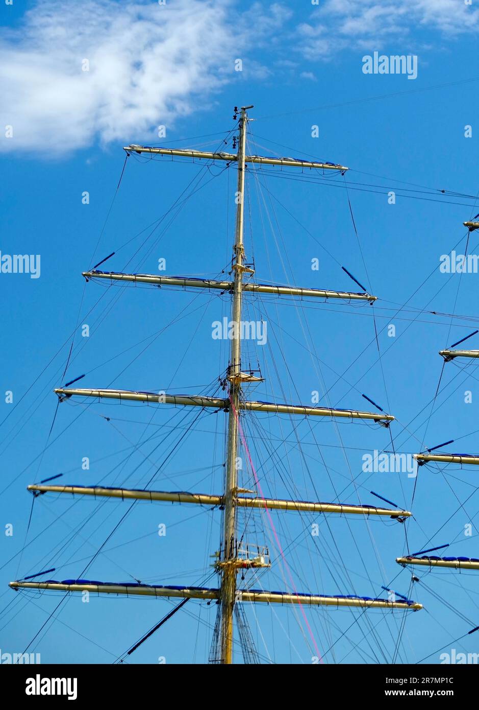 Masts and rigging of a sailing ship against blue sky Stock Photo - Alamy