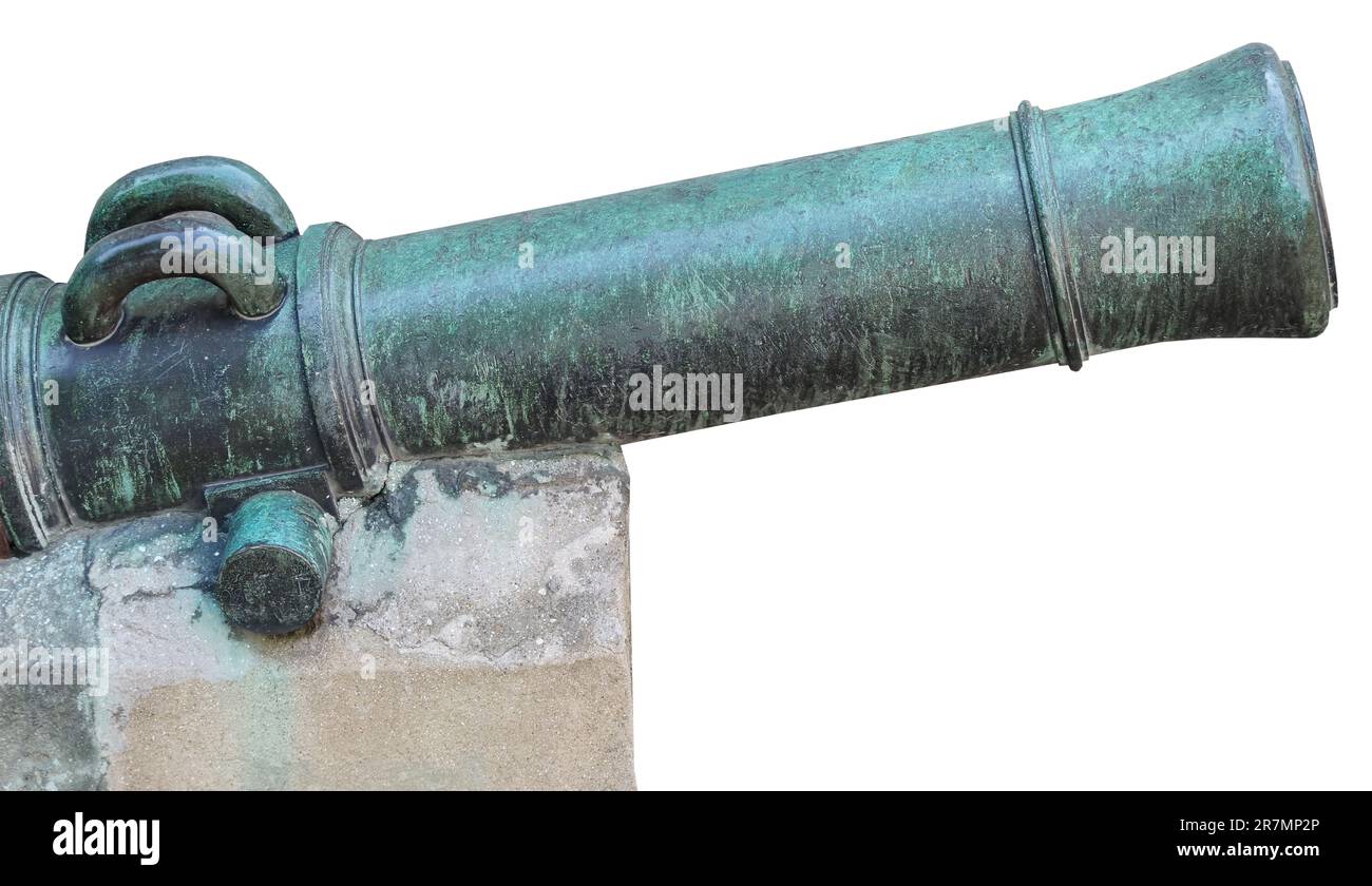 Age-old ship cannon on a white background Stock Photo - Alamy