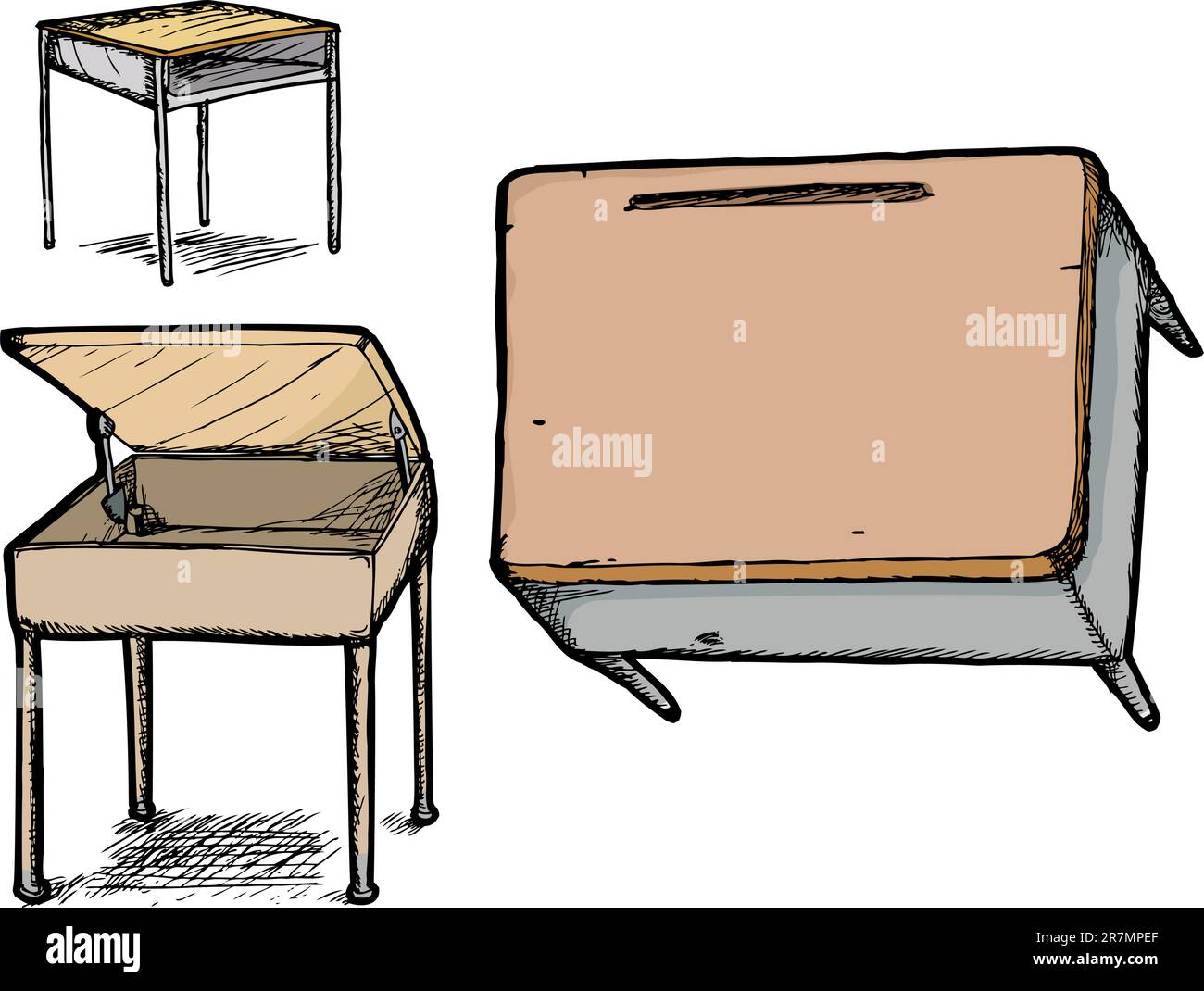 Three different school desk hand drawings over white Stock Vector Image ...