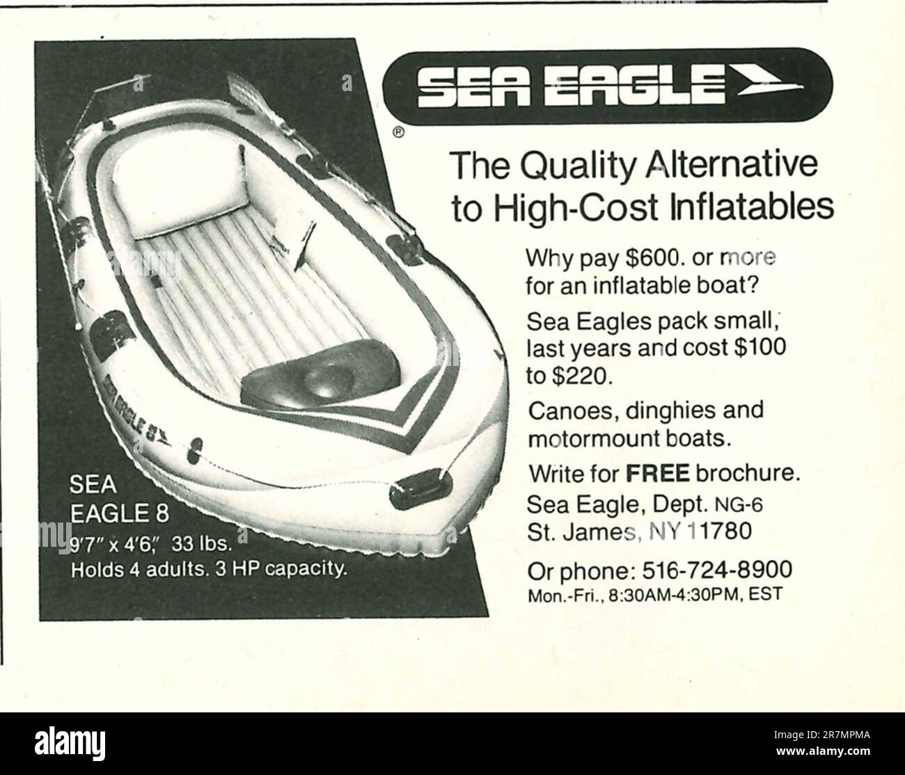 Sea Eagle inflatable boat advert in a magazine 1981 Stock Photo - Alamy
