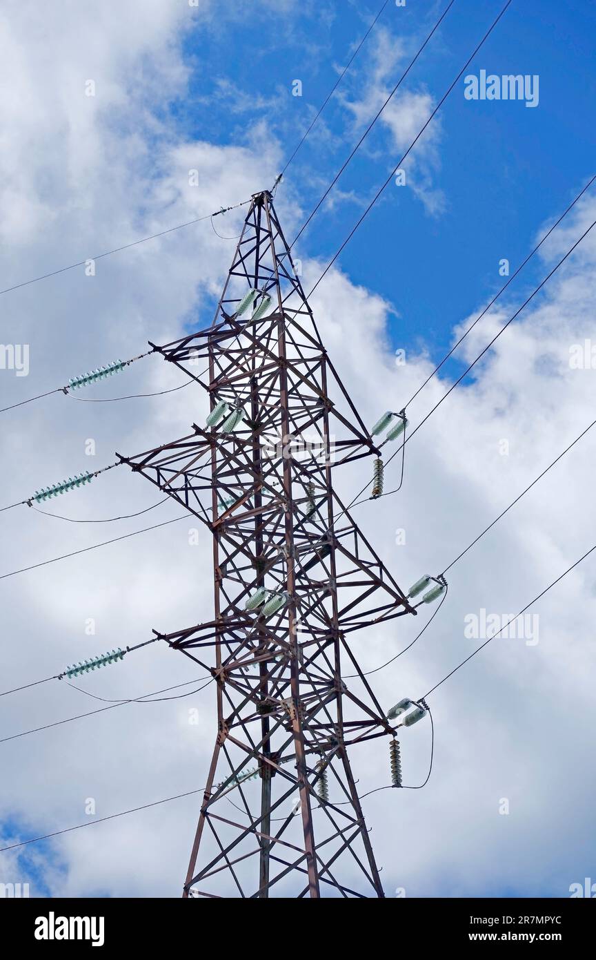 electric tower high voltage post with blue sky Stock Photo - Alamy