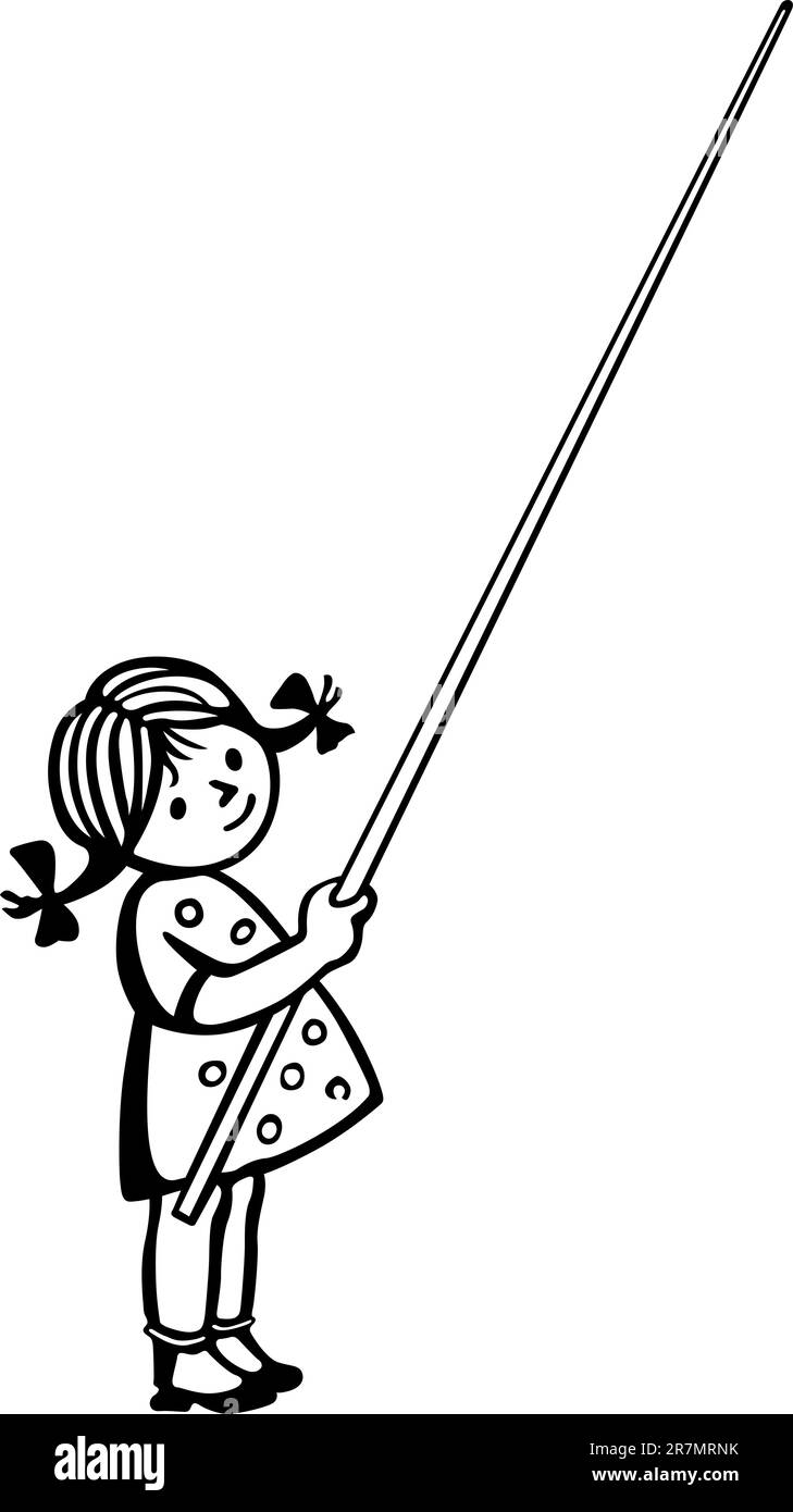 Little girl with school pointer isolated on white Stock Vector Image ...