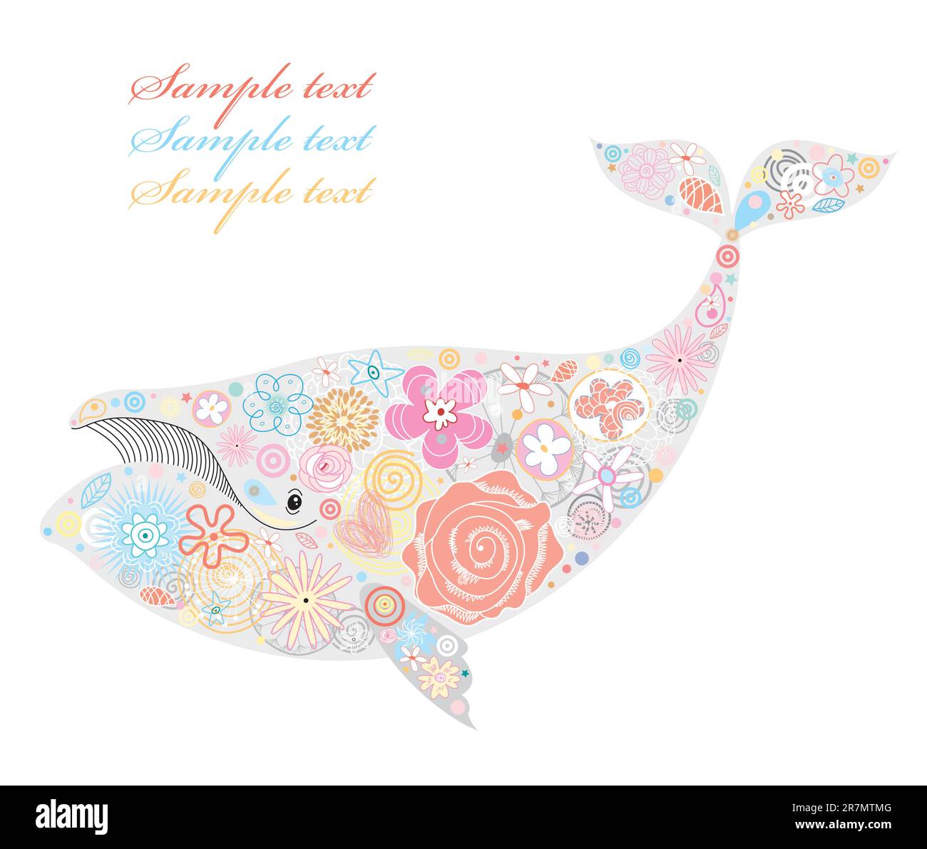 bright graphics of the beautiful flowers of the whale on a white ...