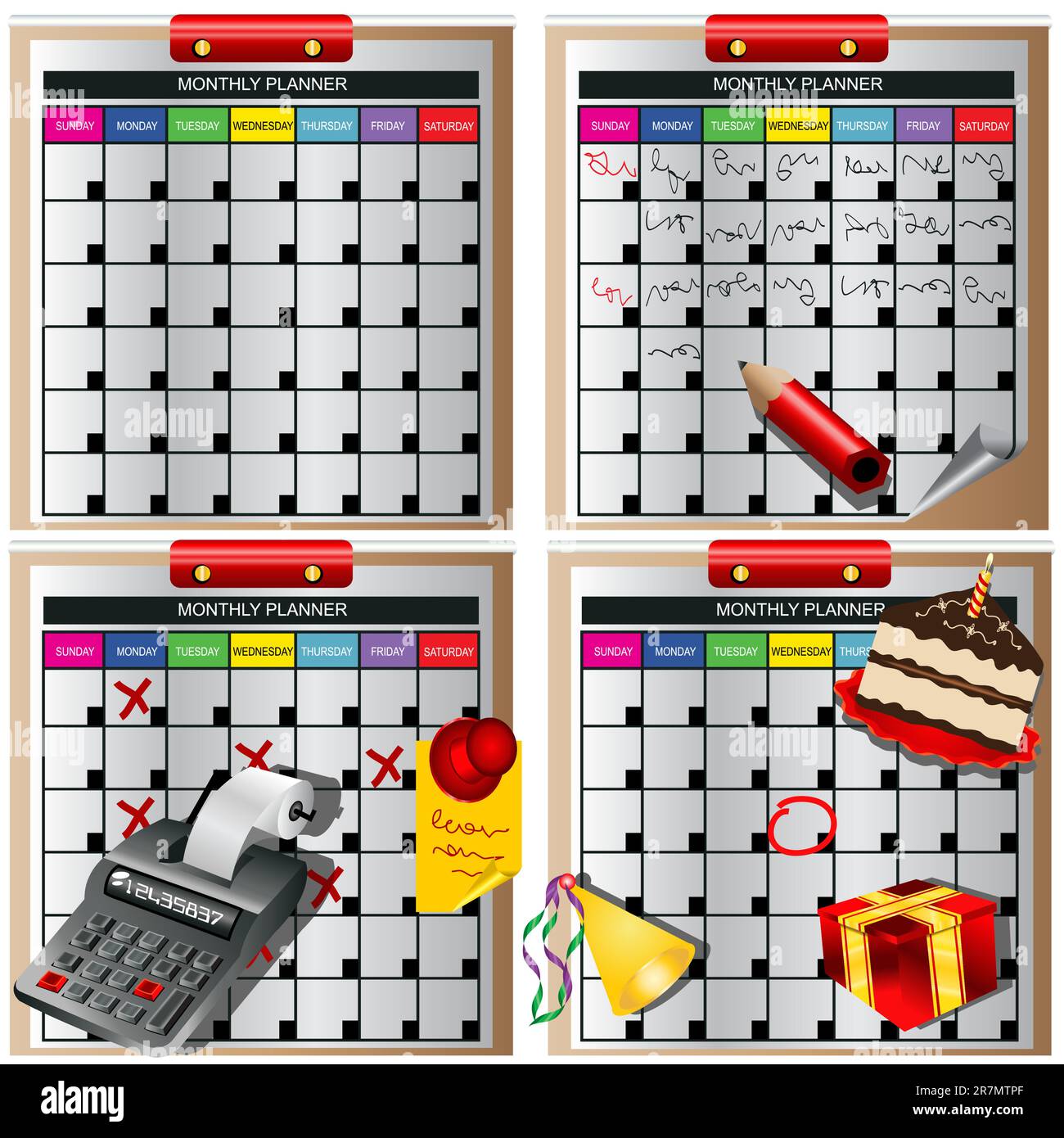 Illustration of four monthly planners with different occasions Stock ...