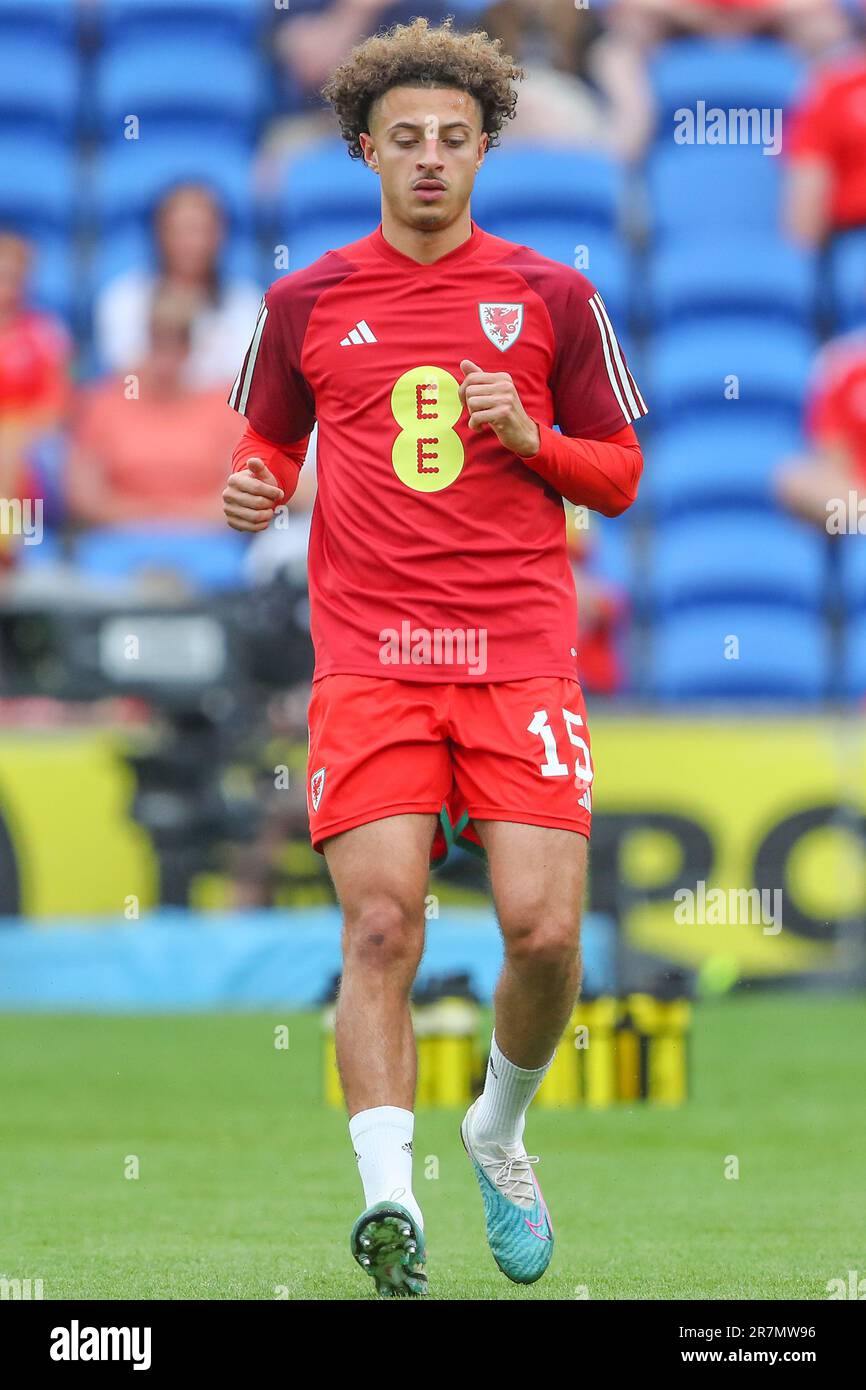 Ethan Ampadu #15 of Wales during the pre-game warm up ahead of the UEFA ...