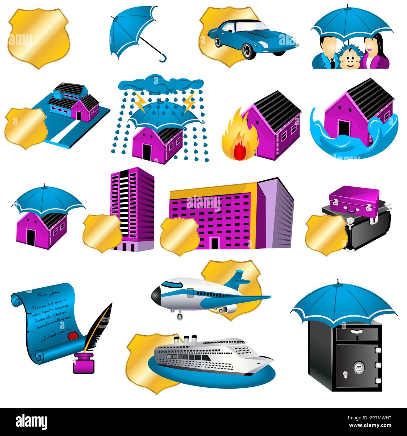 Collection of sixteen different insurance icon illustrations Stock Vector Image & Art - Alamy