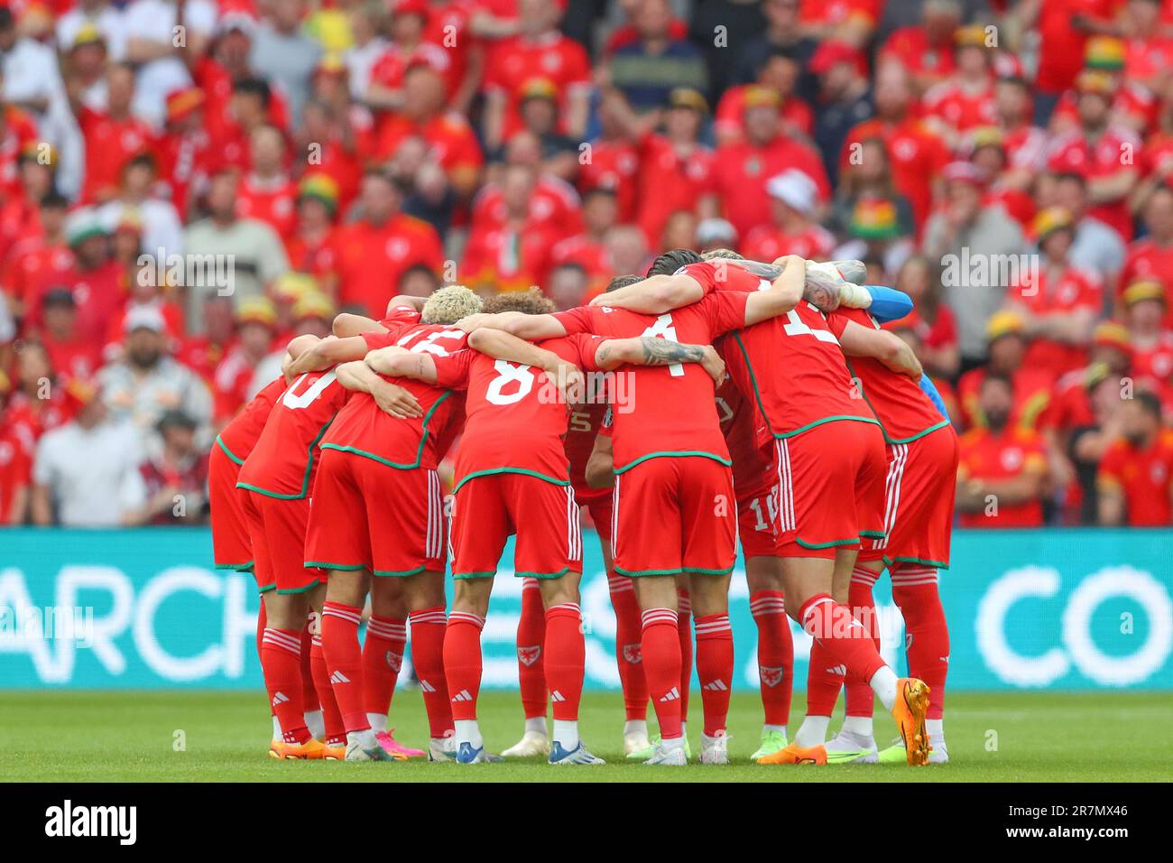 Wales players form a huddle during the UEFA Euro Qualifiers match Wales ...