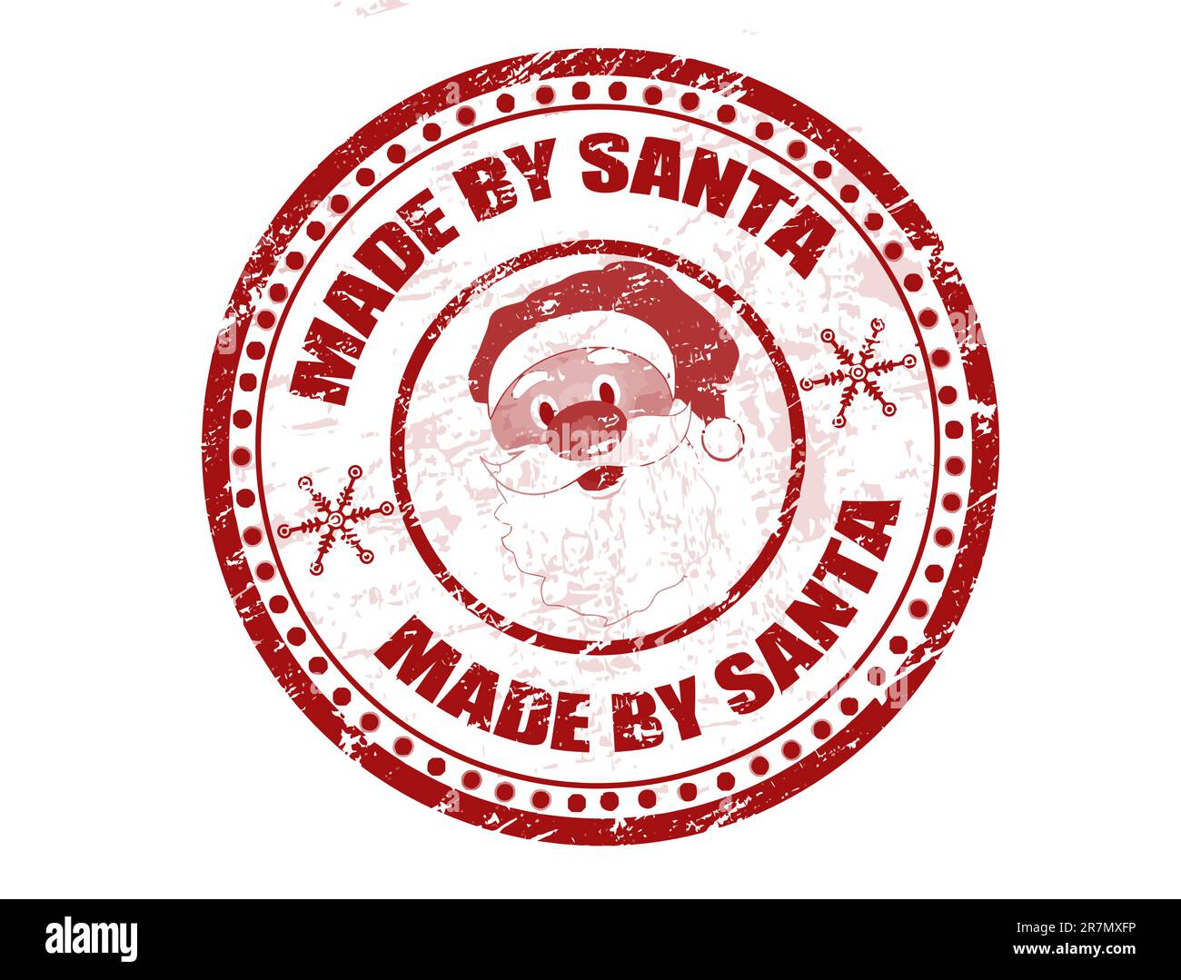 Red grunge rubber stamp with Santa shape and the text Made by Santa ...