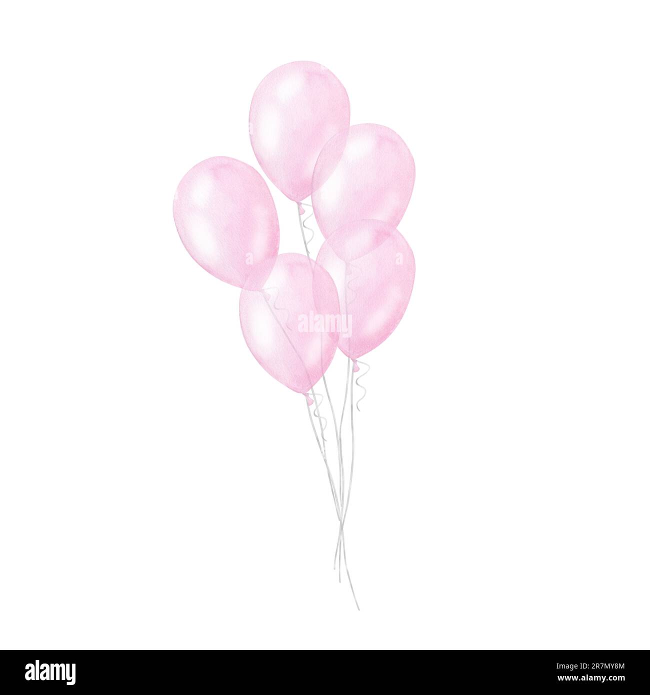 Pink balloons bundle, girl kids birthday surprise. Hand drawn ...
