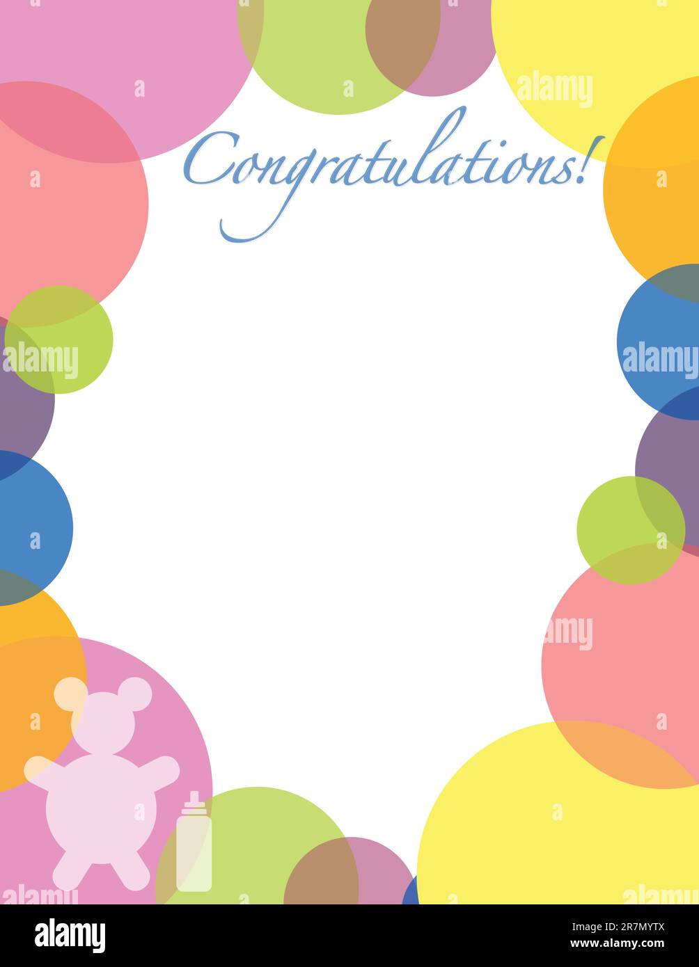 Colorful congratulations baby arrival card with a teddy bear in the ...
