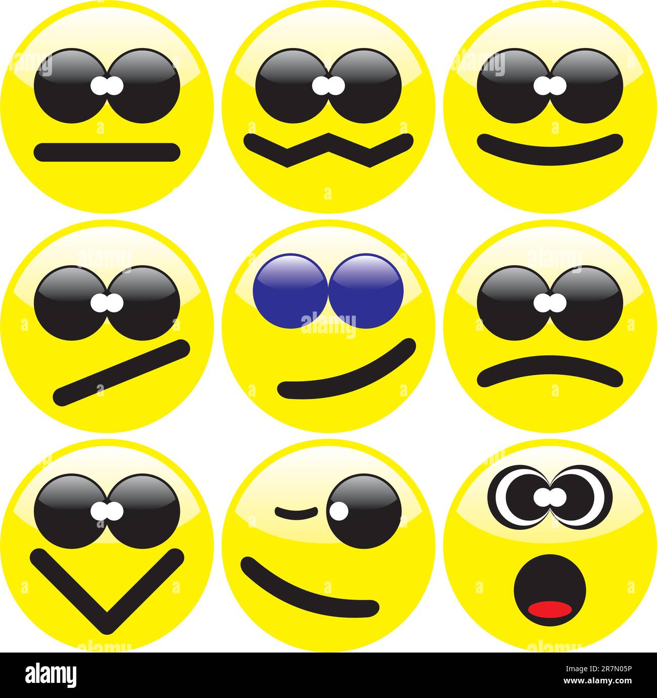 Set of nine yellow smileys. Vector illustration Stock Vector Image ...
