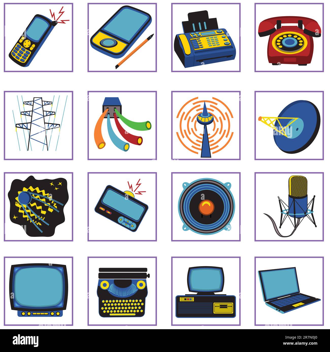 Set of 16 different communication icons, illustration in retro style ...