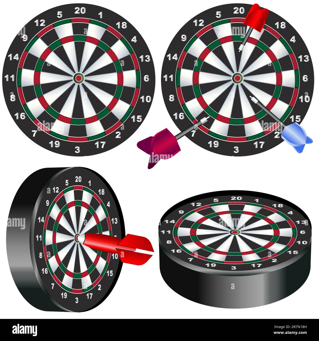 Illustration of a dart board in different positions with darts Stock ...