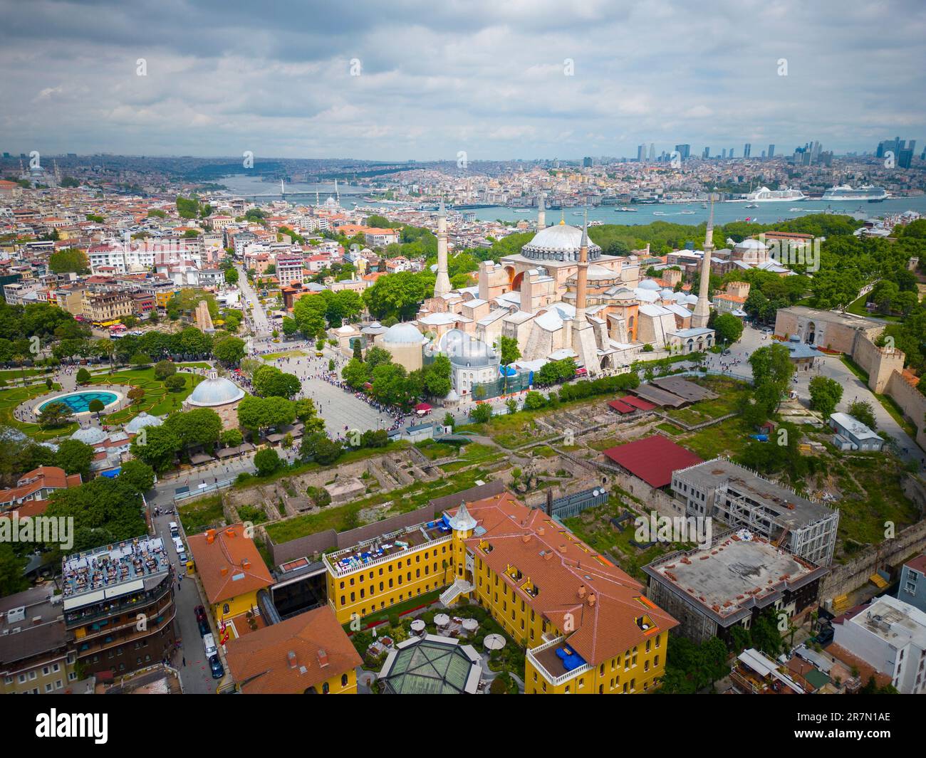 Hagia Sophia aerial view in Sultanahmet in historic city of Istanbul ...