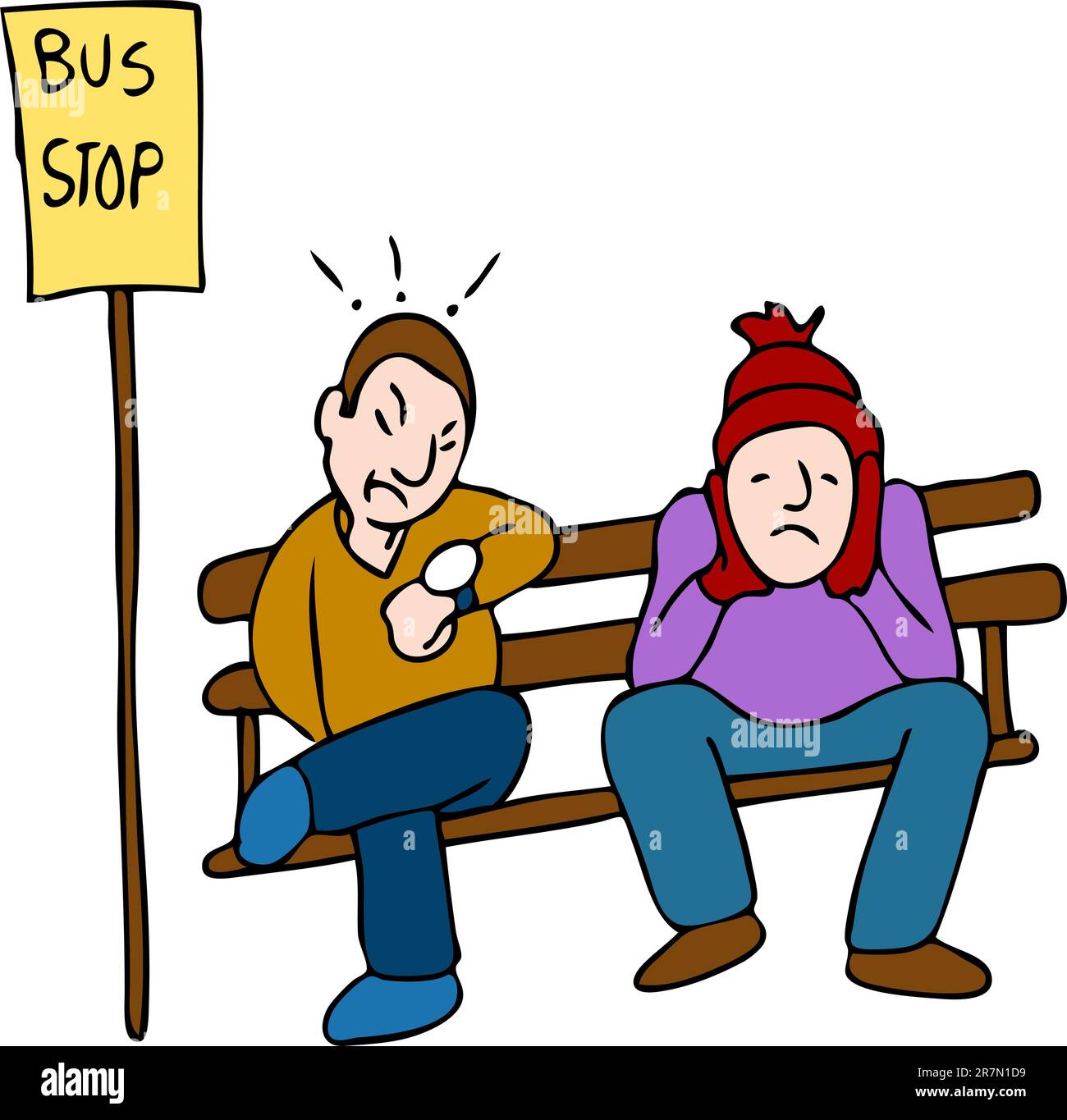 Waiting at a bus stop drawing Stock Vector Images - Alamy