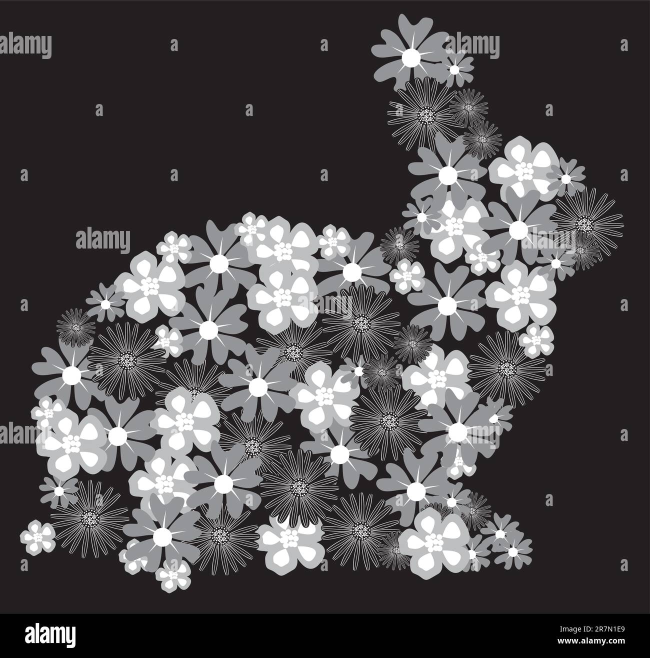 vector illustration of floral silver rabbit symbol of new year Stock ...