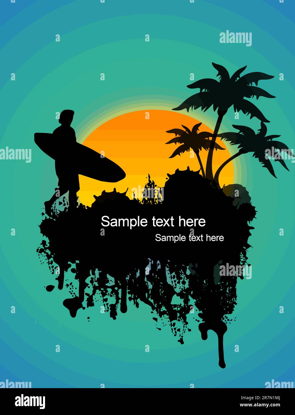 Surfer on tropical grunge background, vector illustration Stock Vector ...