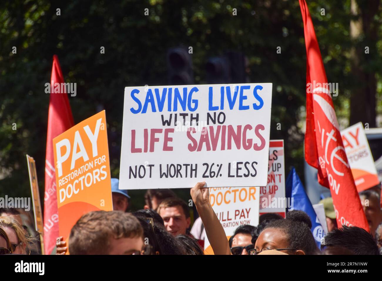 London, UK. 16th June 2023. Junior doctors march in central London as ...