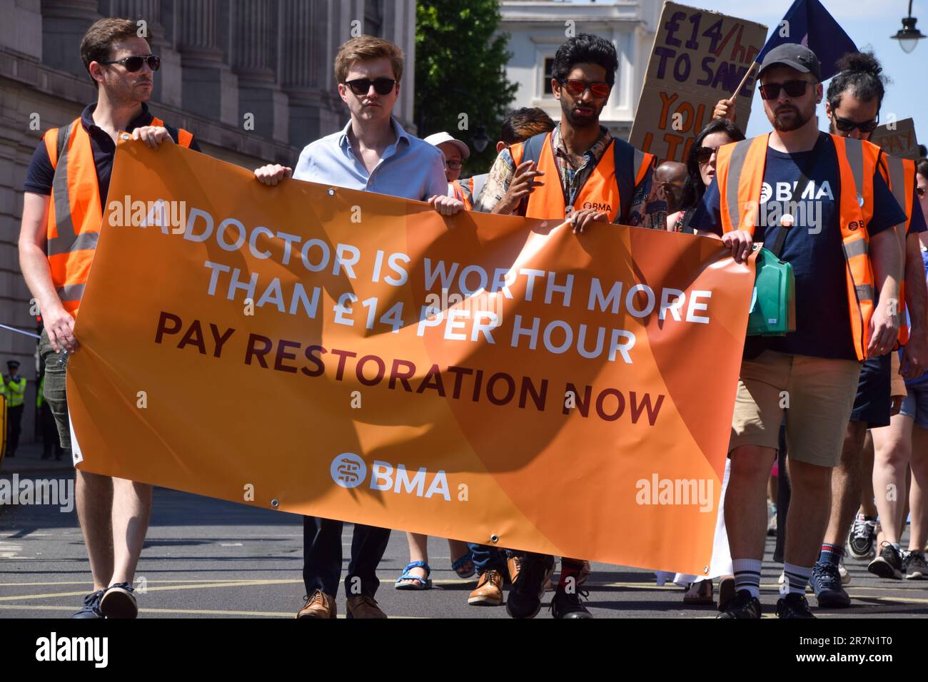 London, UK. 16th June 2023. Junior doctors march in central London as ...